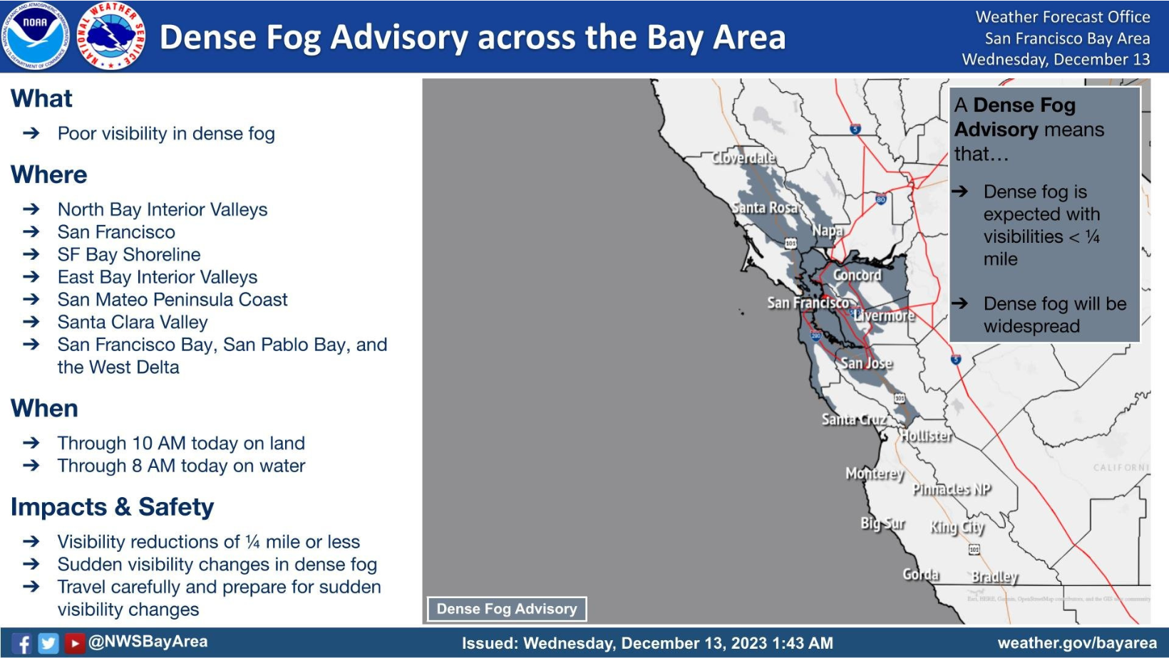 Dense Fog Advisory Slows San Francisco Bay Area Commuters, Freeze