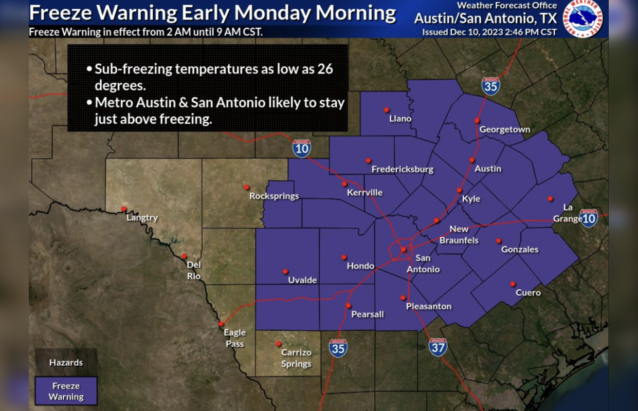 San Antonio and Central Texas Under Freeze Warning with First Season