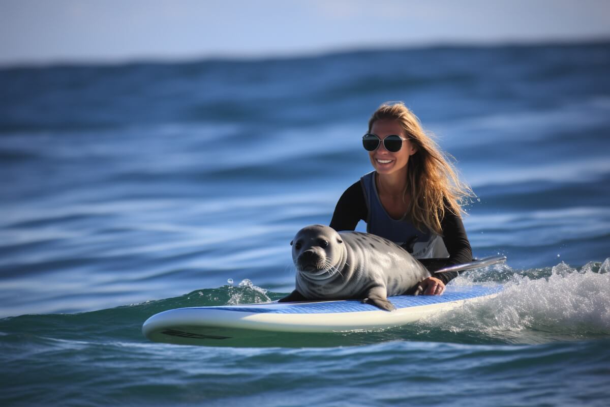 VIDEO: Viral TikTok Shows Sammy the Surfing Seal Catching Rides with