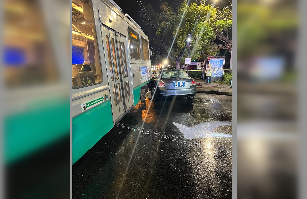 Green Line Trolley Derails after Collision with Car