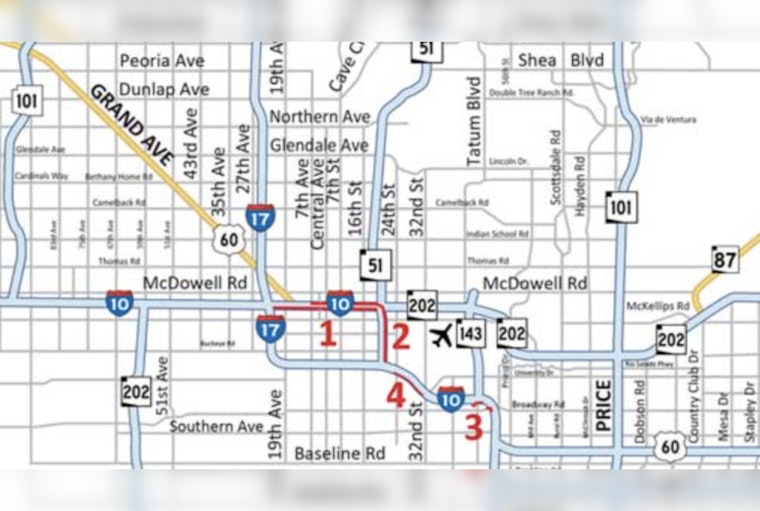 Weekend Traffic Alert, I-10 Closures in Phoenix for Maintenance and
