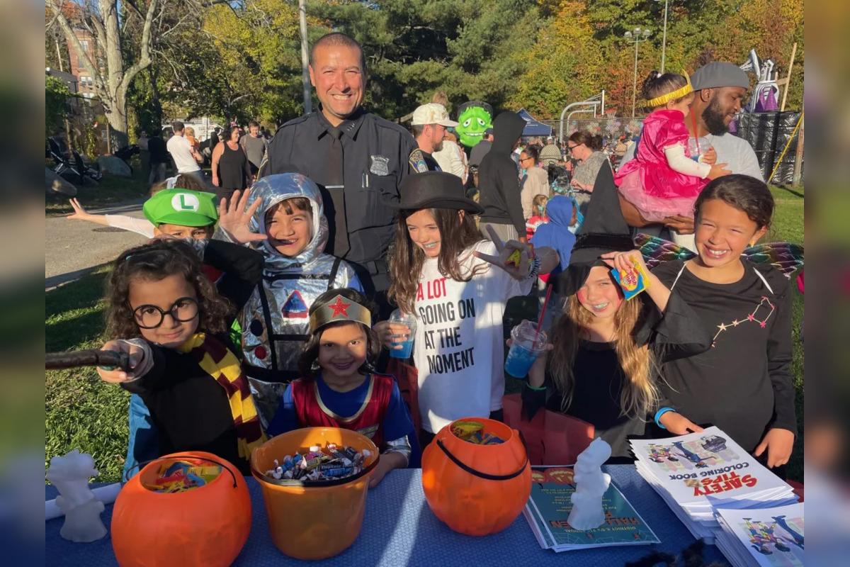 Boston Police Officers Join the Spooky Fun at the Parkway Community