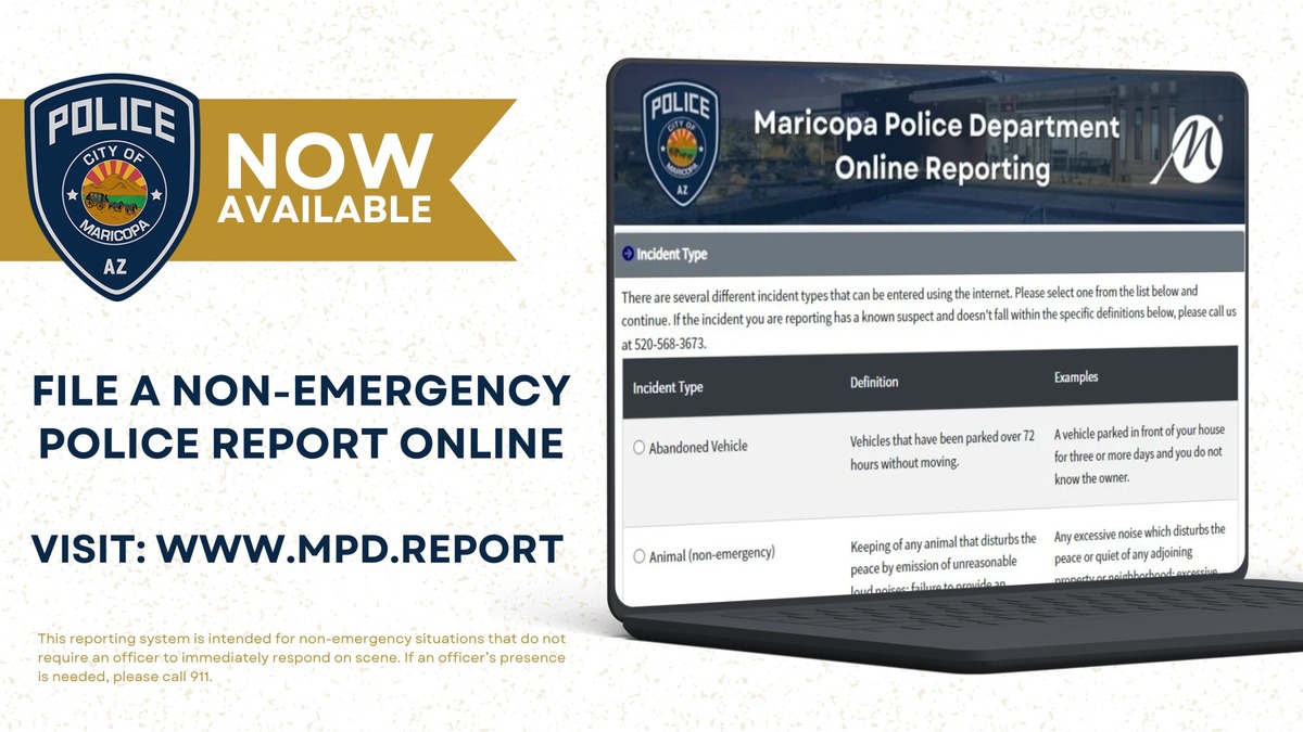 Maricopa Police Introduce Online Reporting System for Non-Emergencies