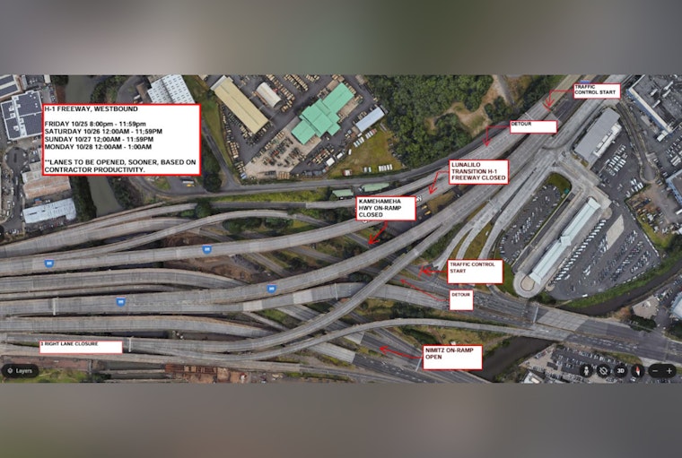 Weekend Closures Planned for Westbound H-1 Freeway On-Ramps and Lanes