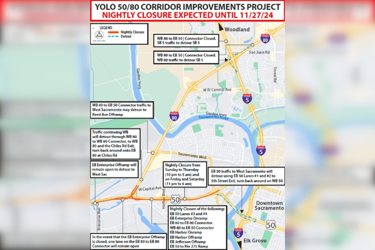 West Sacramento Announces Nightly I-80 and Hwy 50 Closures for