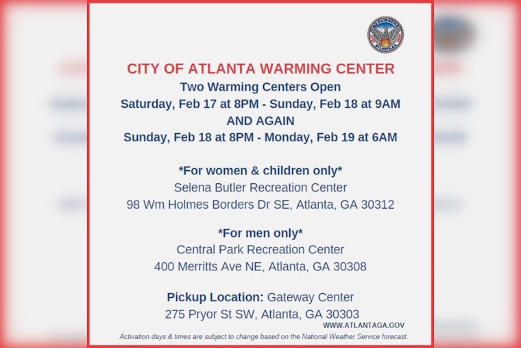 Atlanta Opens Gender-Specific Warming Centers to Combat Cold, Offers