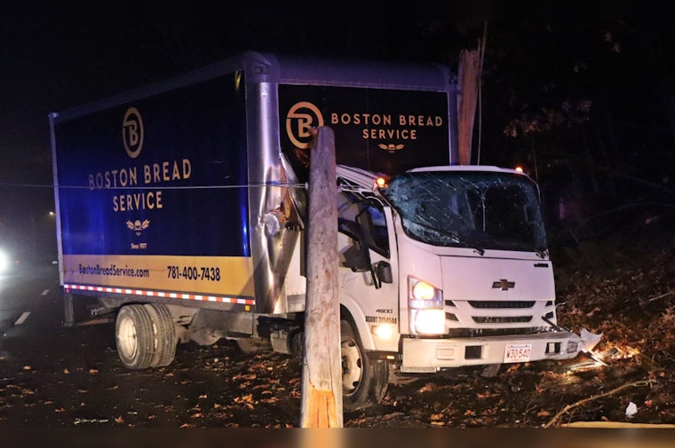 Bread Delivery Truck Crashes into Utility Pole in Hingham, Driver