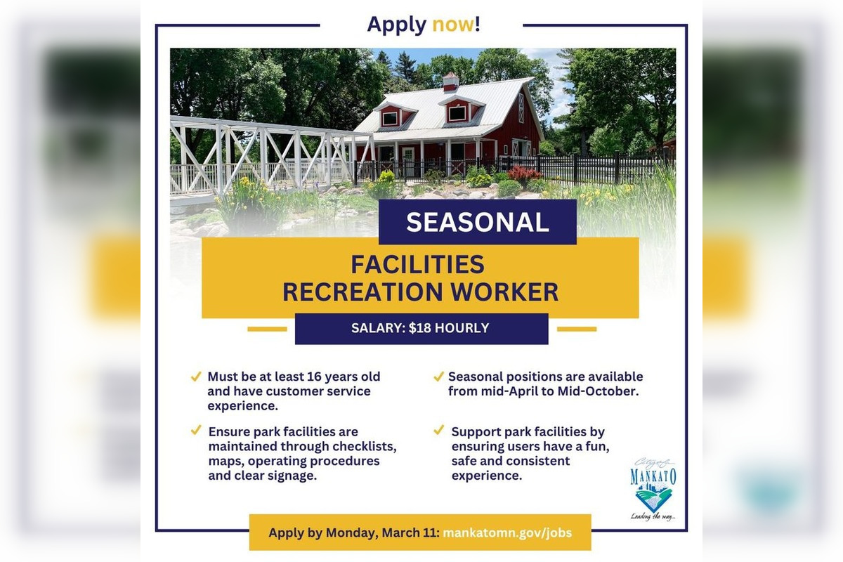 City of Mankato Seeks Seasonal Workers to Maintain Parks and Serve