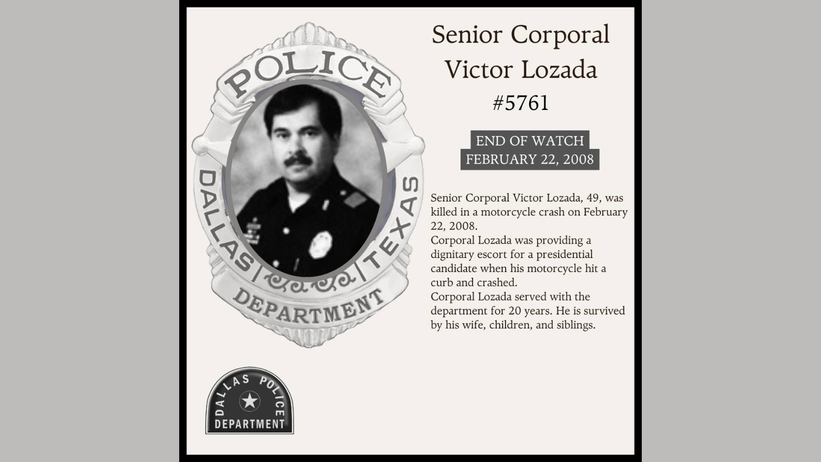 Dallas Police Department Honors Fallen Senior Corporal Victor Lozada