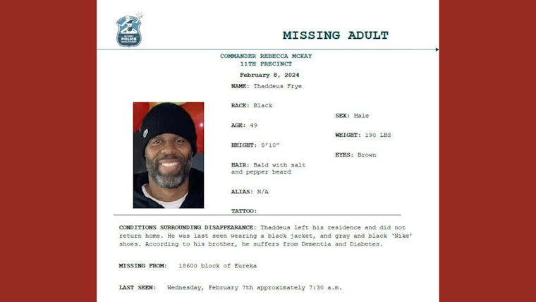 Detroit Police Seek Public's Help to Find Missing Man Thaddeus Frye