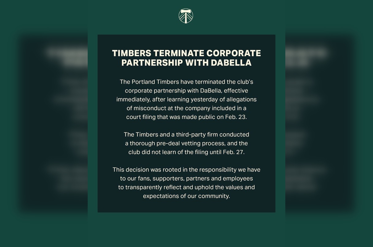 Portland Timbers Cut Ties with Shirt Sponsor DaBella Amid CEO
