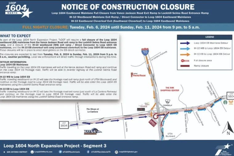 San Antonio Alert: Loop 1604 Eastbound Closures for Construction Until