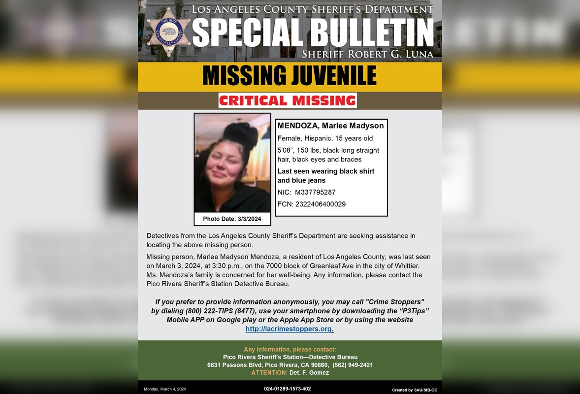 Los Angeles County Sheriffs Department Seeks Publics Help To Find