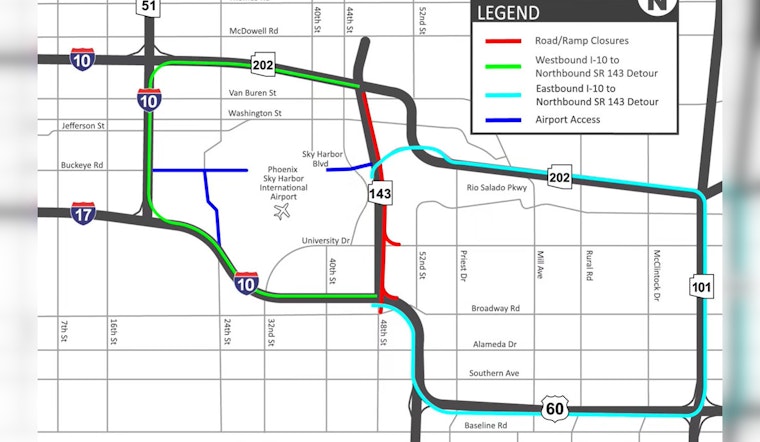 Phoenix Drivers Warned of SR 143 Closure Amid I-10 Improvement Project Phoenix Drivers Warned of SR 143 Closure Amid I-10 Improvement Project