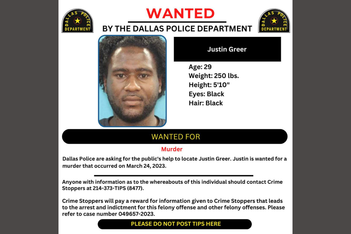 Dallas Police Seek Public’s Help in Locating Suspect Justin Greer via