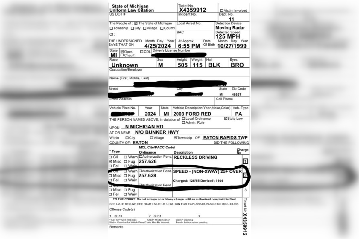 Grand Ledge Man Faces Citations for Reckless Driving at 125mph in