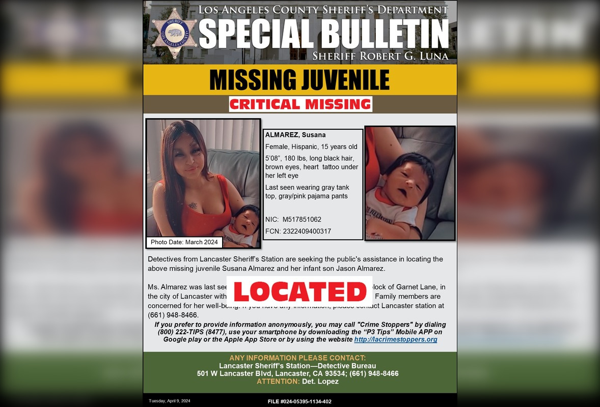 Missing Los Angeles Teen and Baby Found Safe, Community and Sheriff's