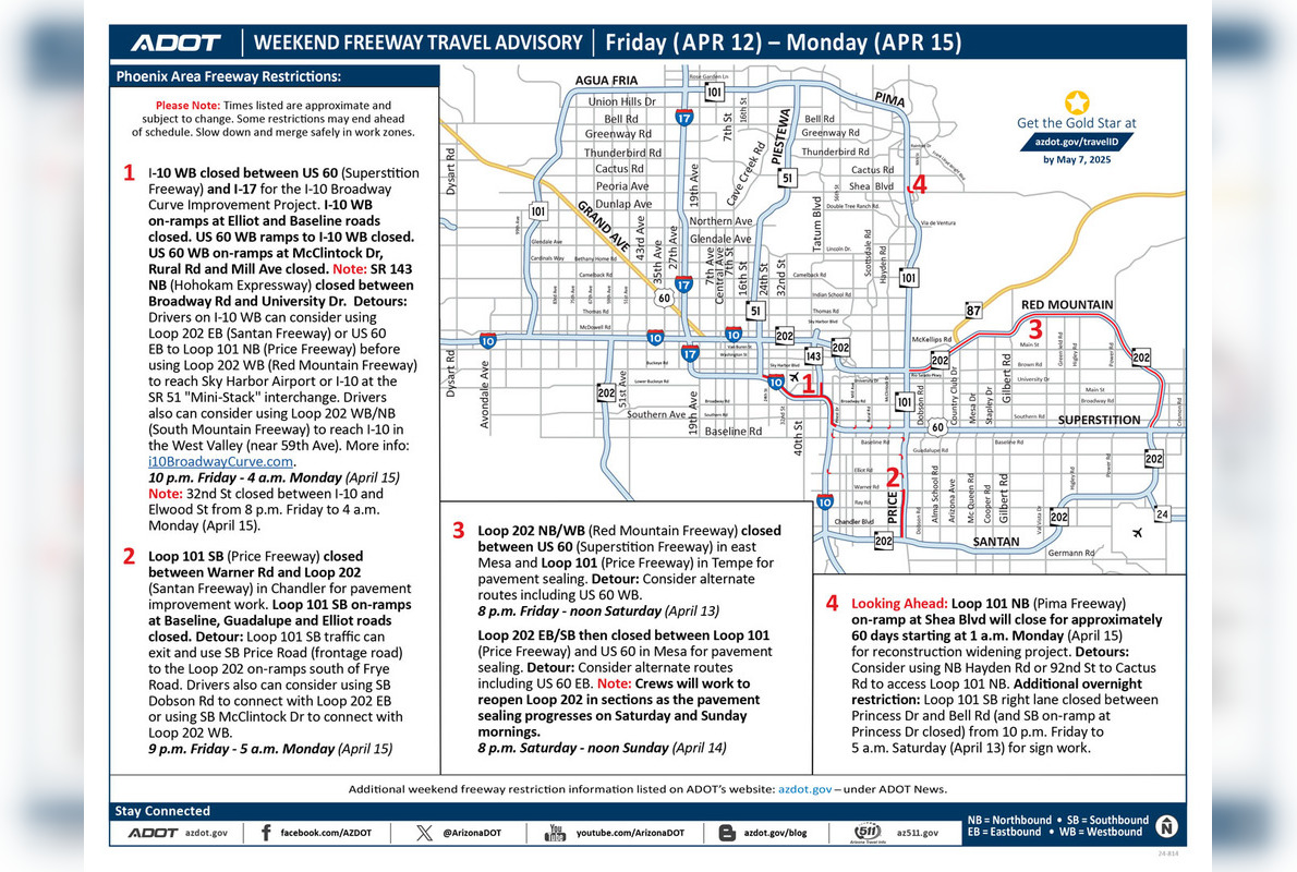 Weekend Freeway Closures in Phoenix Area for Improvement Projects,