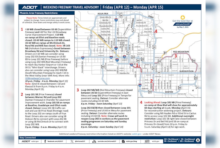 Weekend Freeway Closures in Phoenix Area for Improvement Projects,