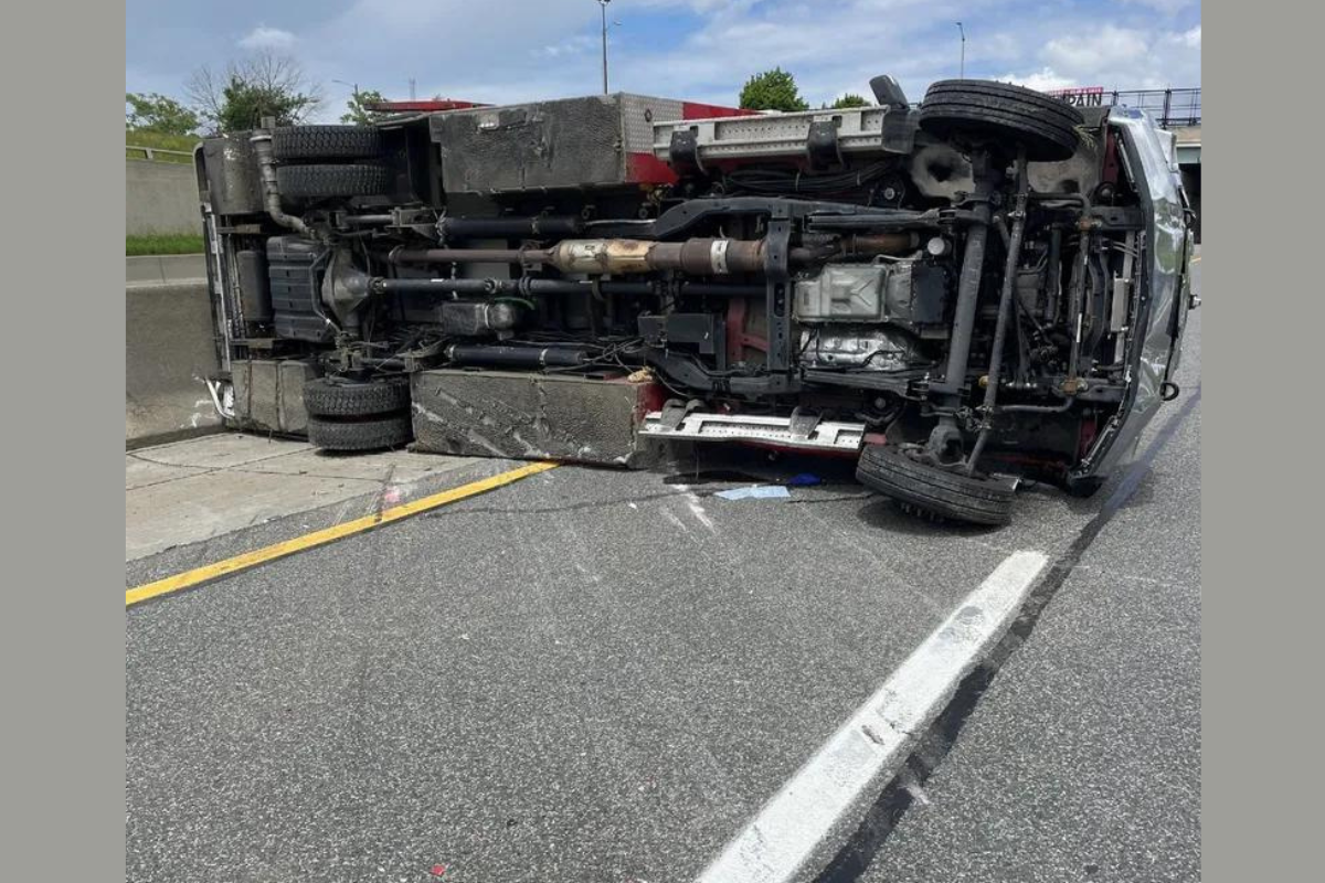 Detroit EMS Vehicle Rolls Over on I-94 Ramp After Collision, Injuring