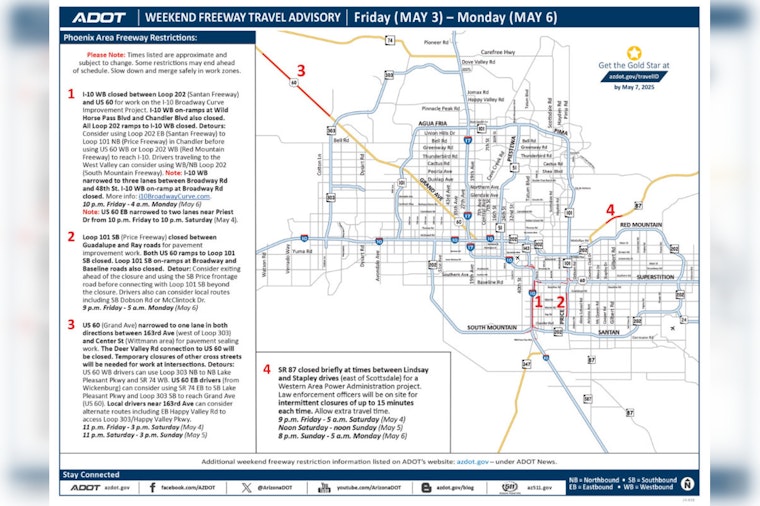 Phoenix Area Freeway Closures and Restrictions This Weekend Due to