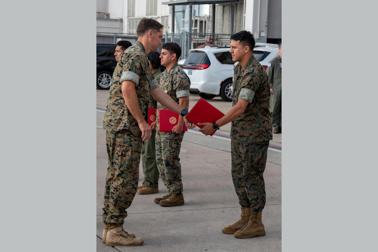 US Marines from VMFA-112 Cowboys Receive Navy and Marine Corps