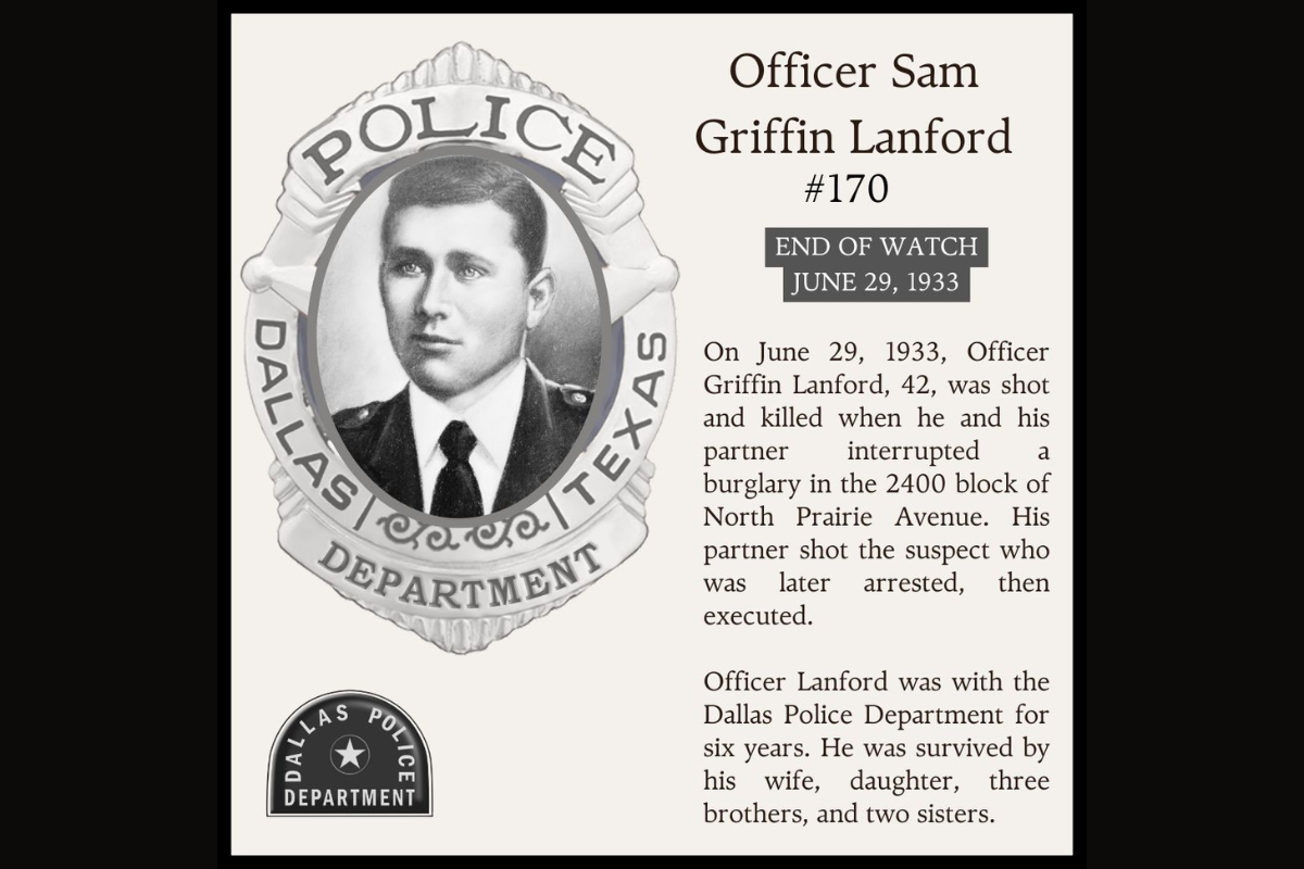 Dallas Police Department Honors Legacy of Officer Sam Griffin Lanford