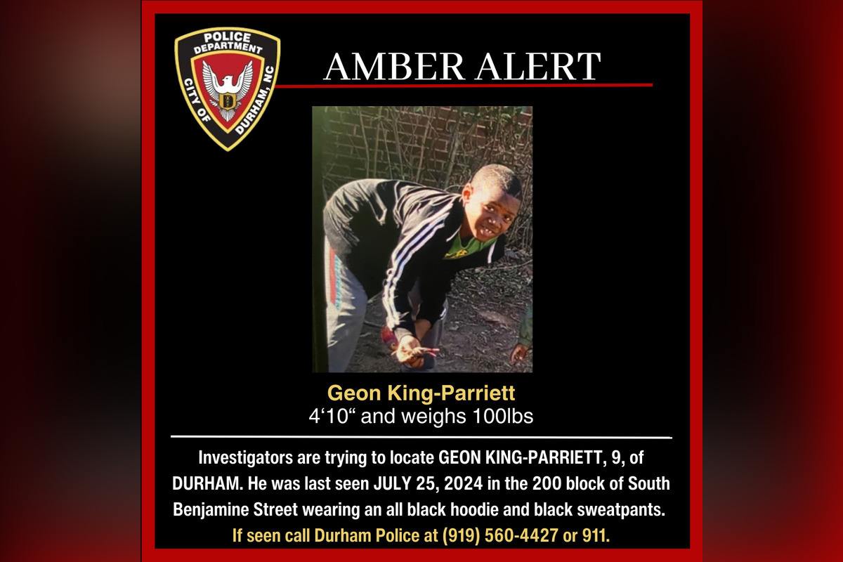 Durham Police Issue Amber Alert for Endangered 9-Year-Old Geon