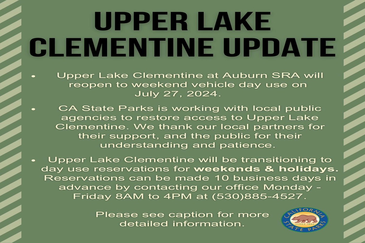 Upper Lake Clementine in Auburn State Recreation Area Closed for