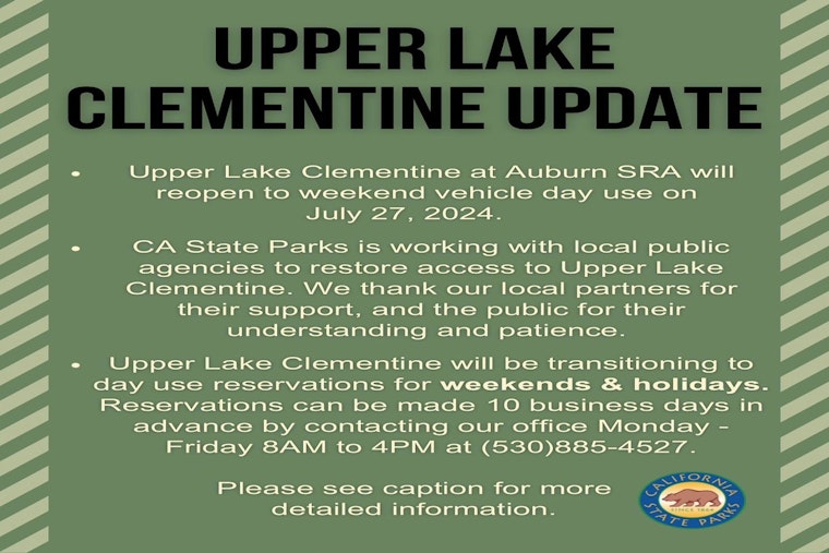 Upper Lake Clementine in Auburn State Recreation Area Closed for