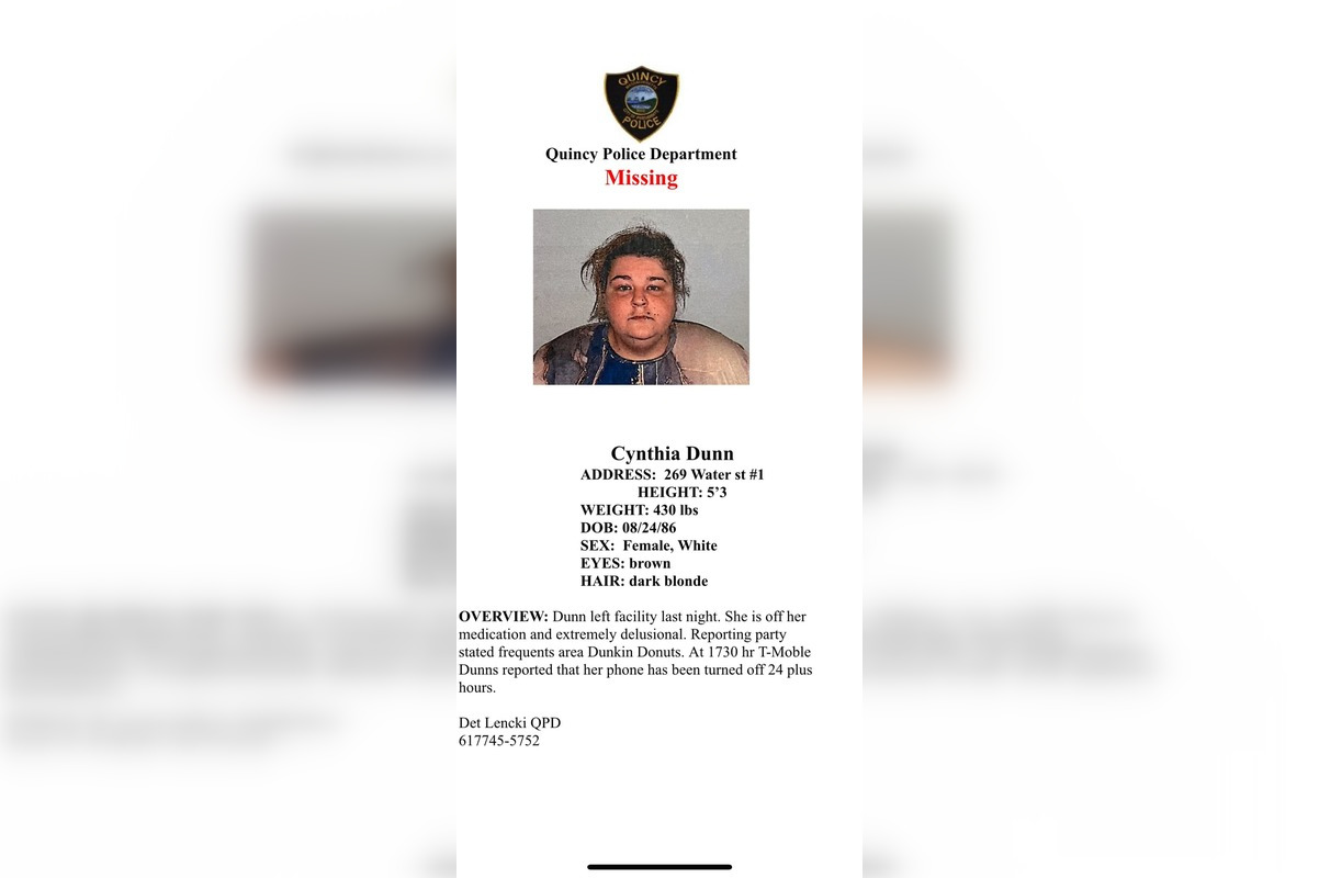 Quincy Police Seek Help in Locating Missing Resident Cynthia Dunn,