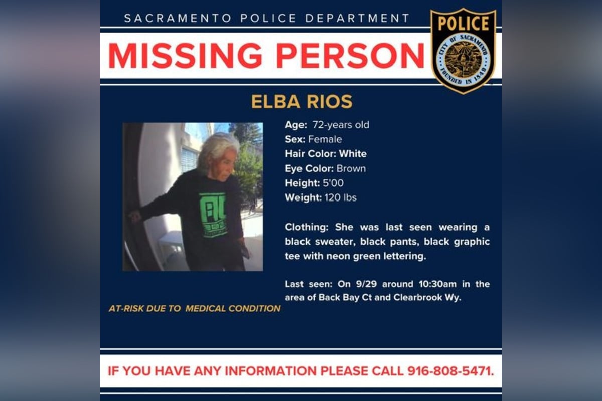 Sacramento Police Seek Help to Locate At-Risk Missing 72-Year-Old Elba