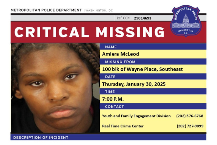 DC Police Seek Public's Help in Locating Missing 19-Year-Old Amiera