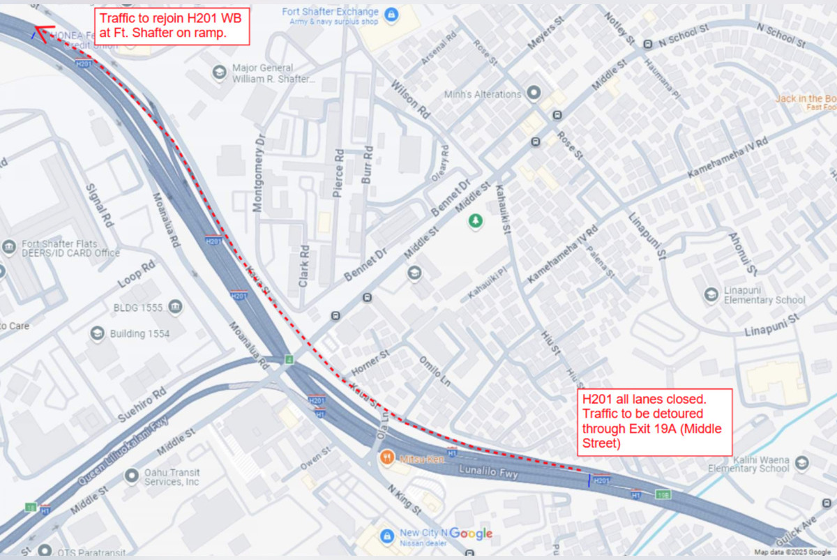O‘ahu Nightly Freeway Closures to Impact H-201 Moanalua Westbound