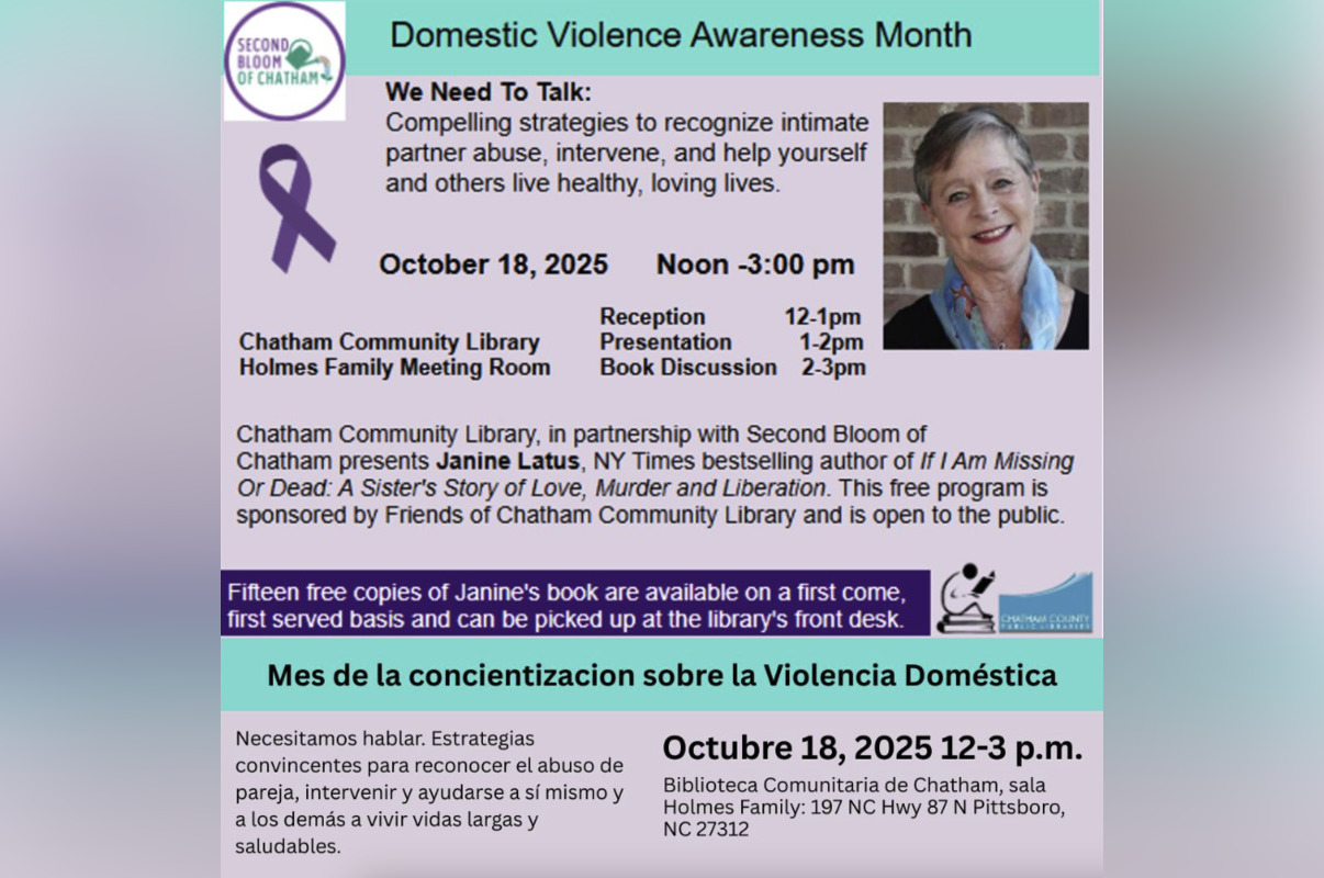 Chatham Community Library Hosts Janine Latus for Domestic Violence