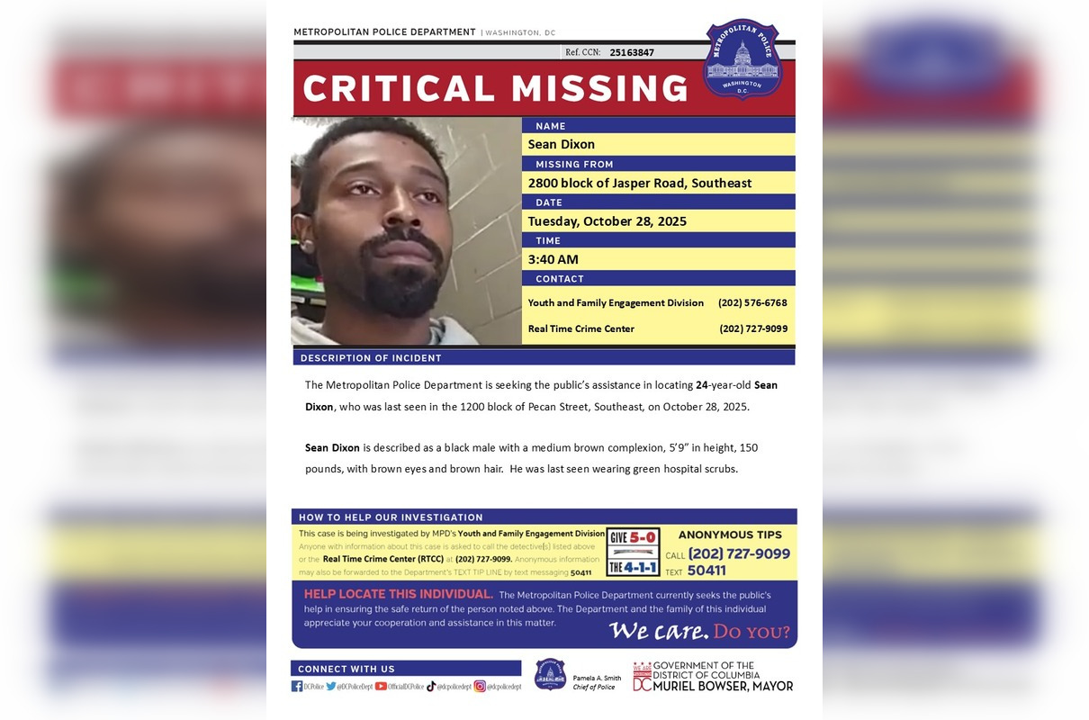 DC Police Seek Public's Help to Find Missing 24-Year-Old Sean Dixon