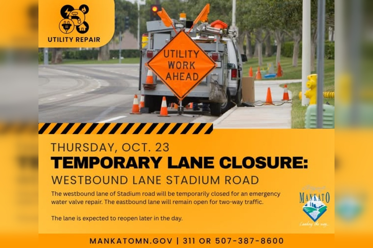 Mankato Traffic Alert: Stadium Road Westbound Lane Closure for