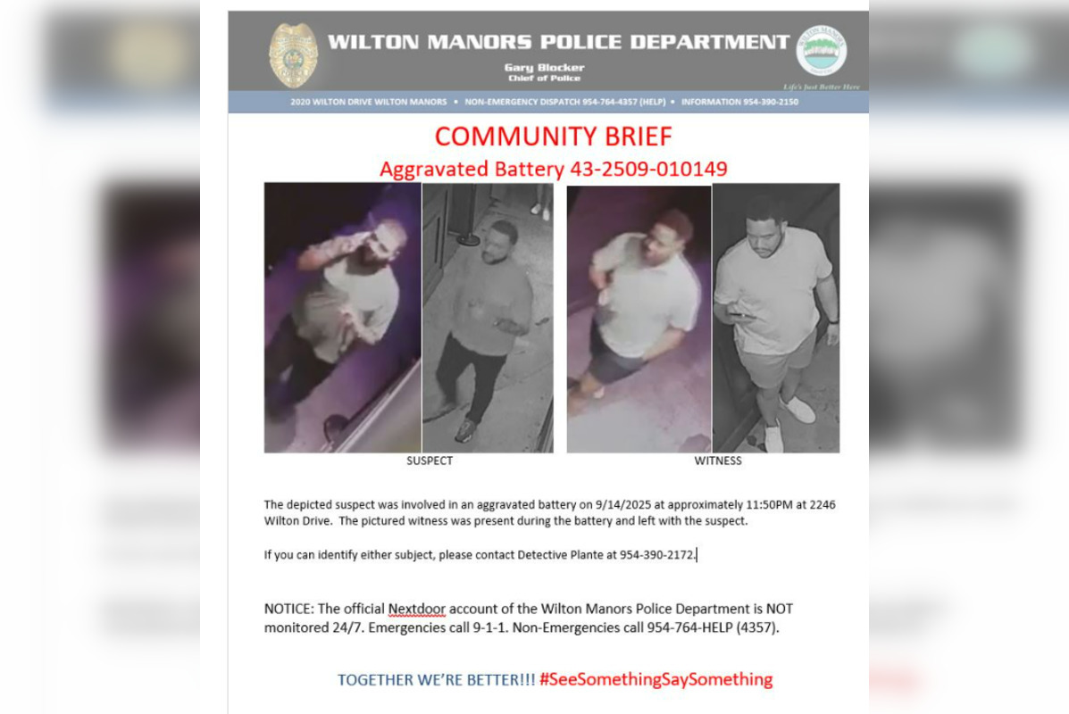 Wilton Manors Police Seek Help to Find Witness and Suspect in