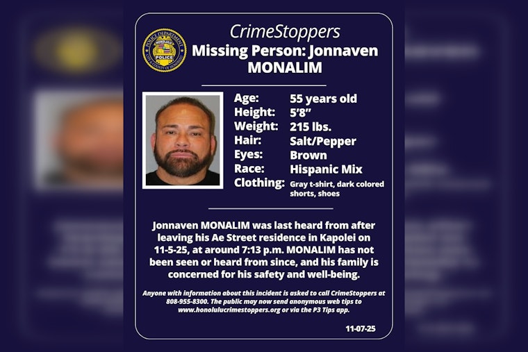 Honolulu Police Seek Public's Help to Find Missing Kapolei Man