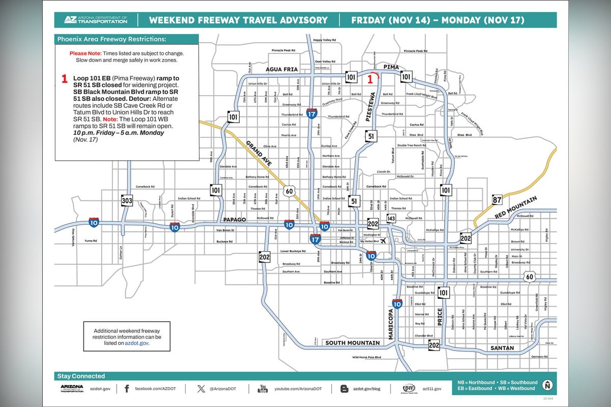 Phoenix Area Freeway Closures Minimal This Weekend with Ramp Widening