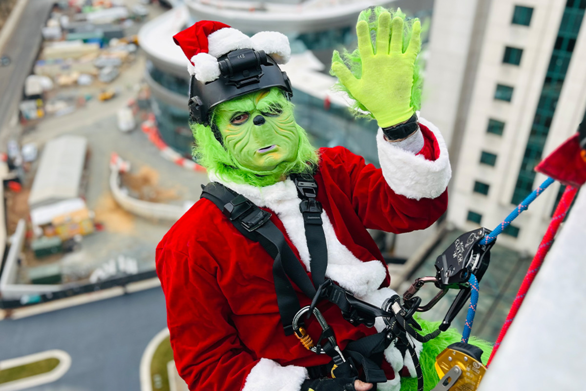 Charlotte Firefighters Don Santa Hats and Rappel Levine Children's