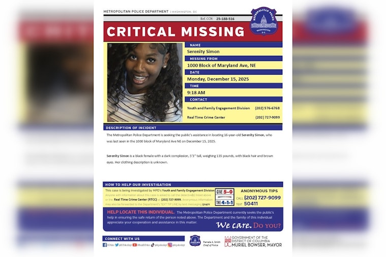 DC Police Issue Critical Alert for Missing 16-Year-Old Serenity Simon,