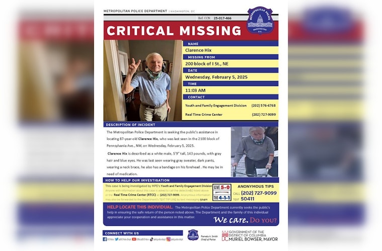 DC Police Seek Public Help in Locating Missing 87-Year-Old Man,