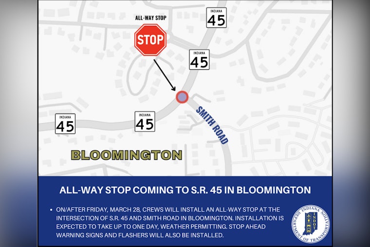New All-Way Stop at Bloomington's State Road 45 and Smith Road Aims to
