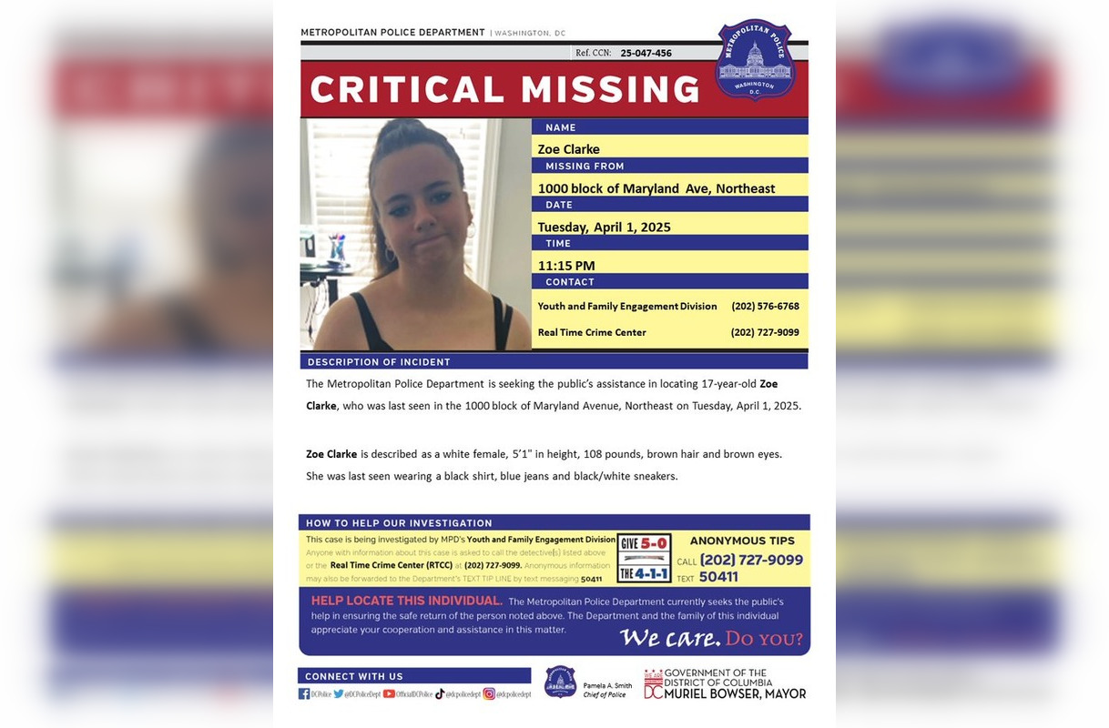 DC Police Seek Public's Help to Find Missing Teen Zoe Clarke Last Seen