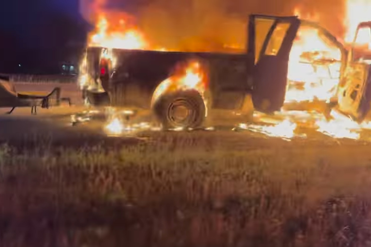 Three Escape Uninjured from Pickup Truck Fire on Interstate 840 near