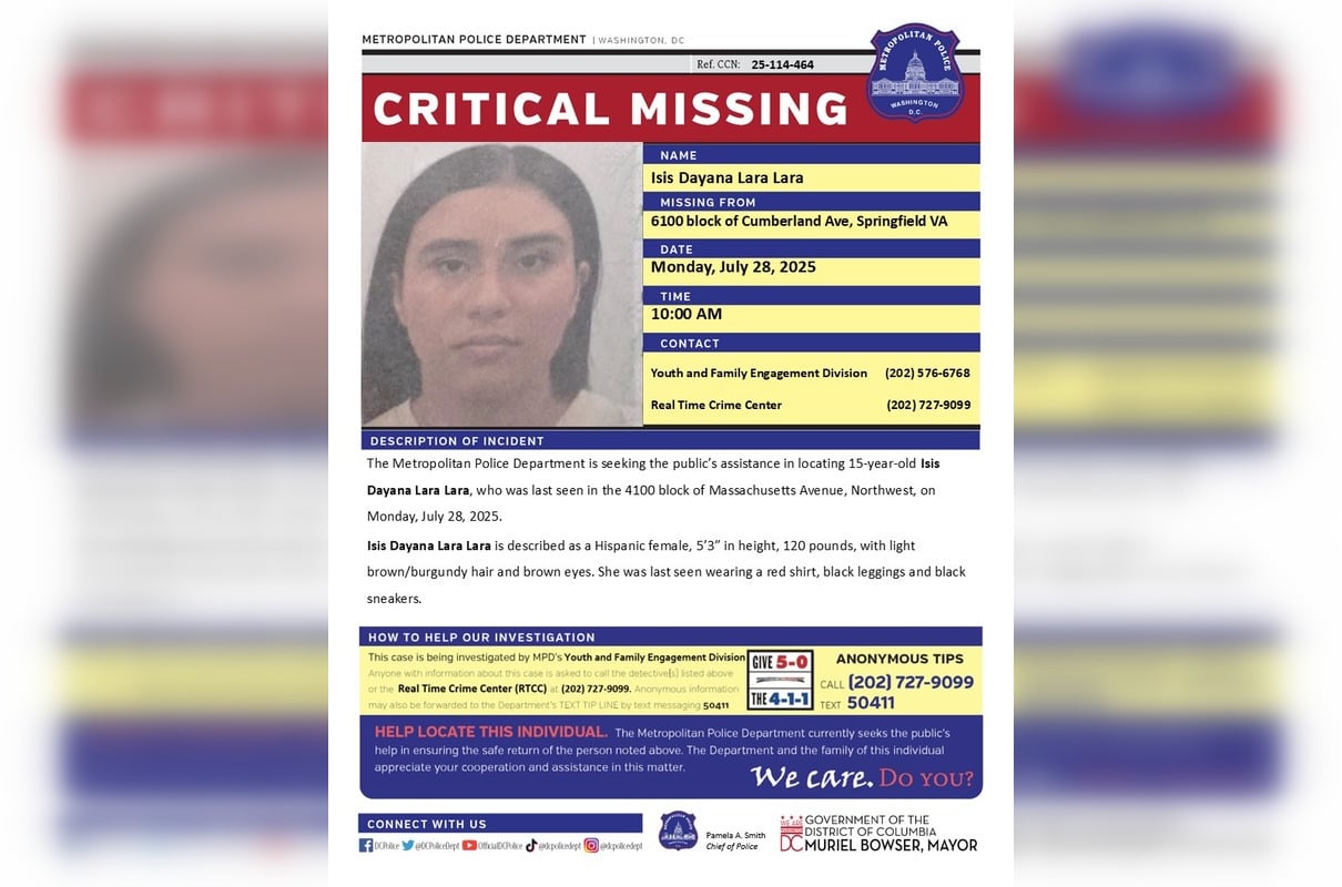 DC Police Issue Alert for Missing 15-Year-Old Isis Dayana Lara Lara,