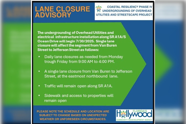 Hollywood, FL Drivers Alert: Lane Closures on SR A1A for Utility