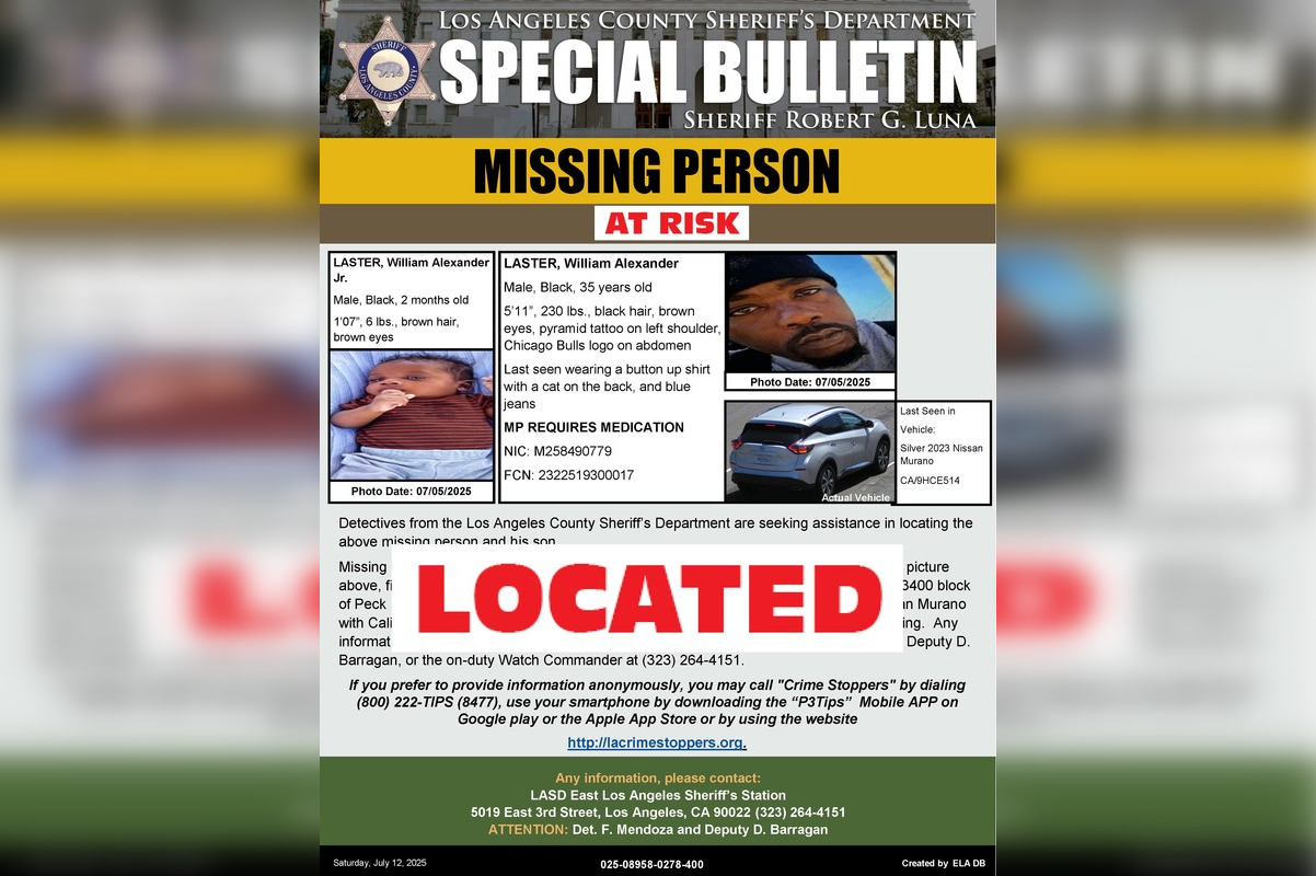 Missing Father and Infant Son Found Safe, LA County Sheriff Thanks