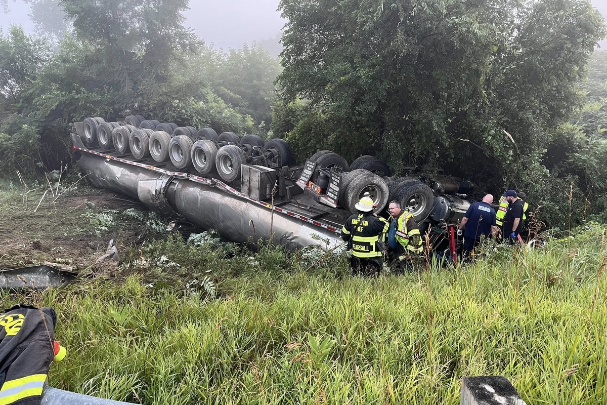 Milk Tanker Overturns on Michigan's M-46 Near Saginaw, Spills 12,000